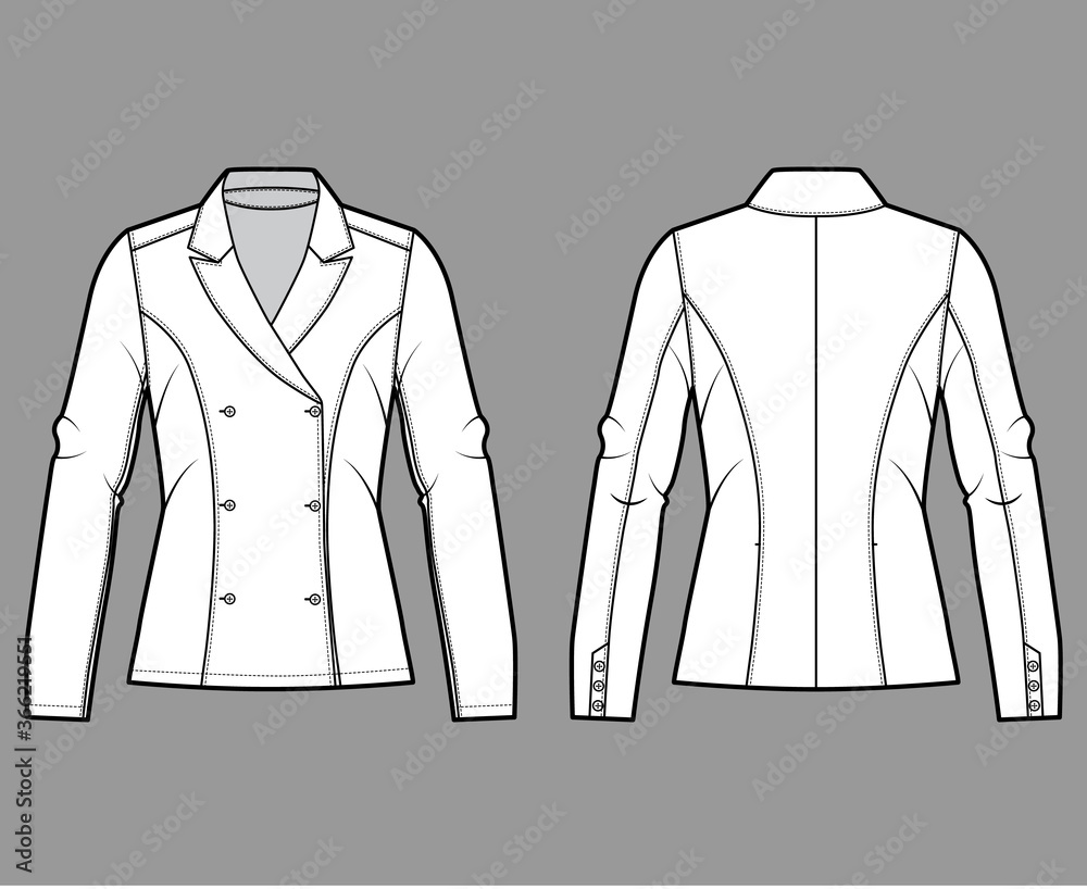 Blazer Technical Fashion Illustration With Notched Lapel Fitted