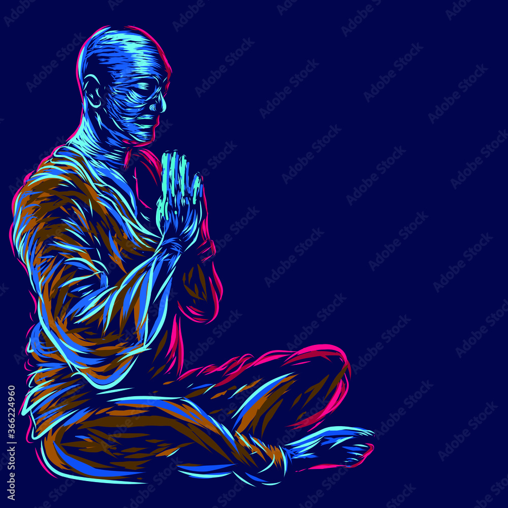 shaolin monk meditation line pop art potrait colorful design with dark ... shaolin monk meditation line pop art potrait colorful design with dark ...