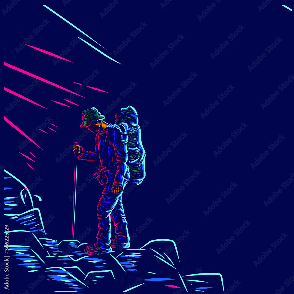 Mountain hikers line pop art potrait logo colorful design with dark ...