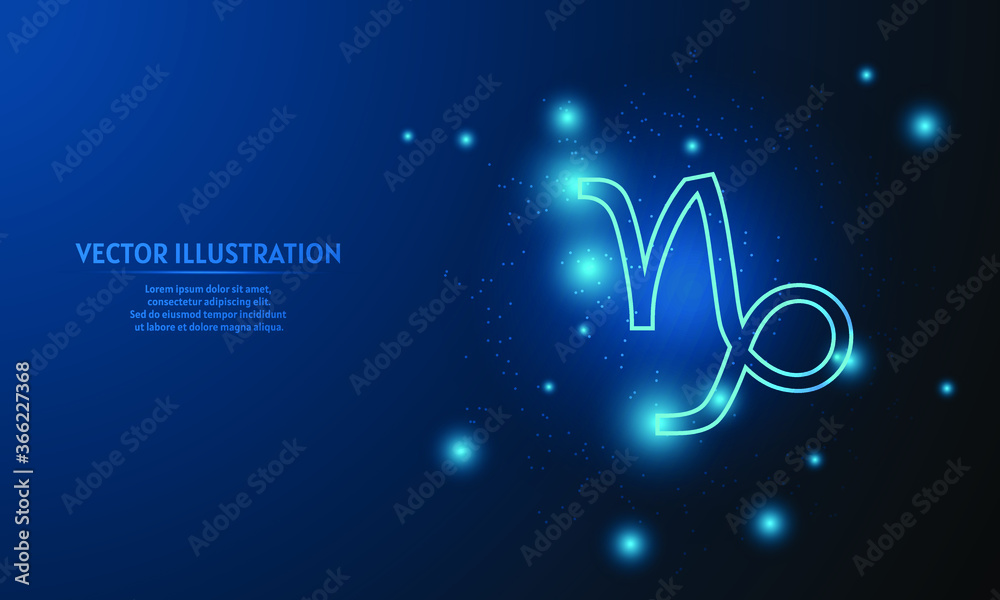 Glowing capricorn icon on blue abstract background. low poly zodiac ...