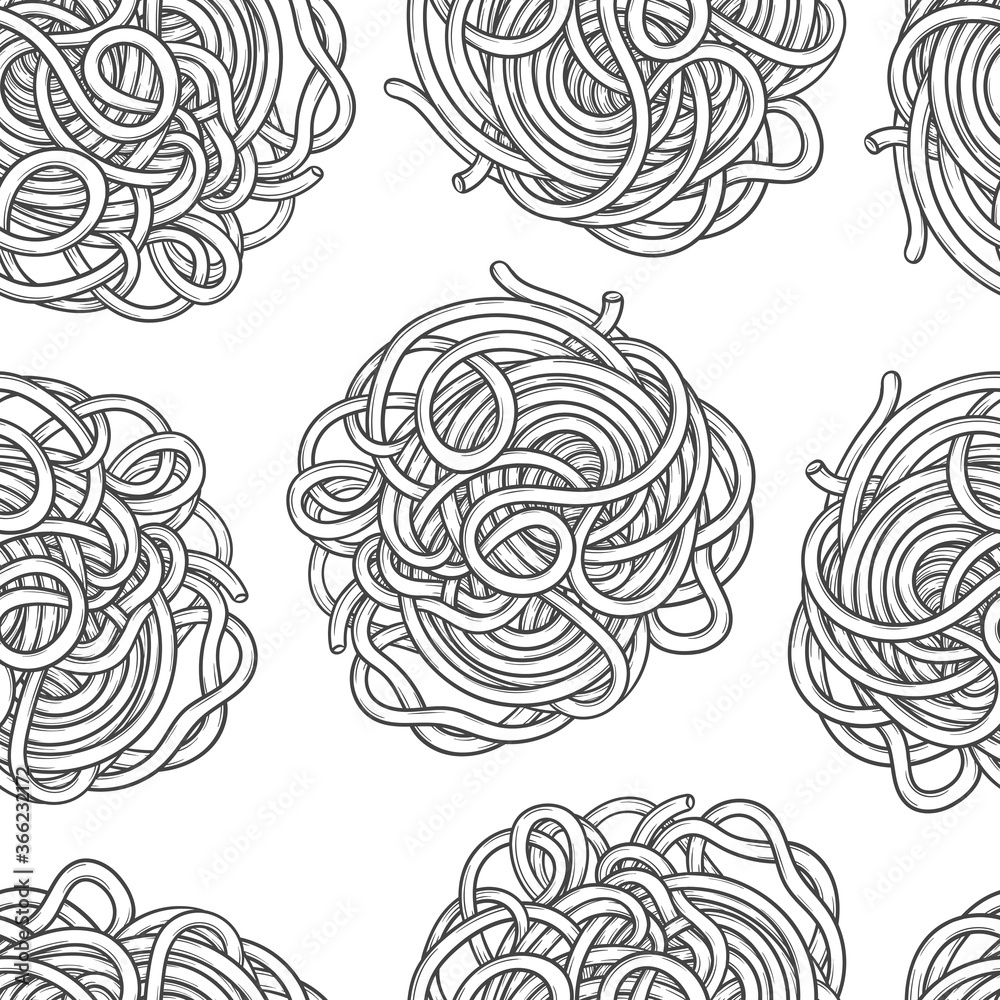 Spaghetti pasta or Oriental noodles. Seamless, background. Traditional ...