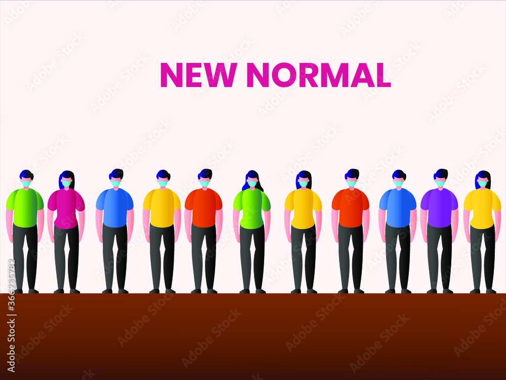 New Normal vector concept: Group of people wearing face masks to ...