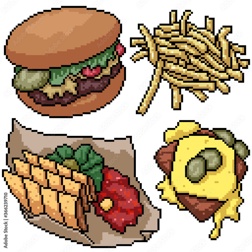 pixel art set isolated junk food snack Stock Vector | Adobe Stock