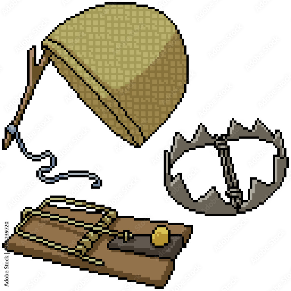 pixel art set isolated trap tool Stock Vector | Adobe Stock