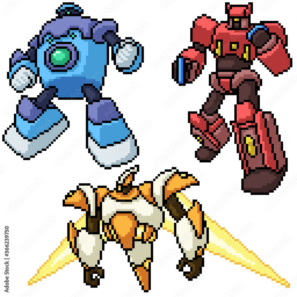 pixel art set isolated anime robot vector de Stock | Adobe Stock