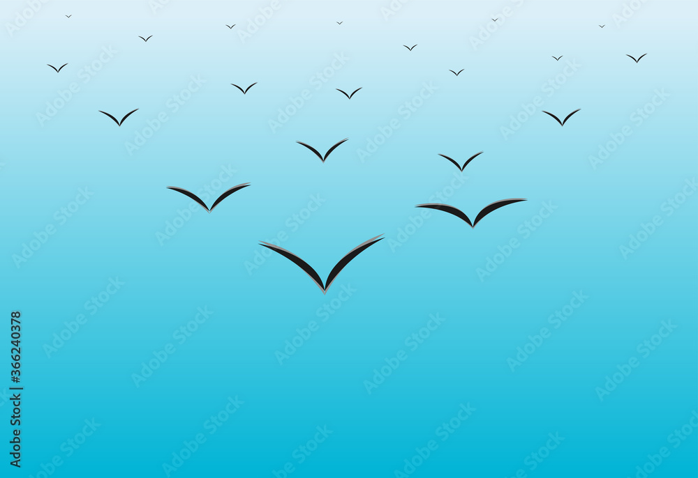 Seagull birds fly over the sea on a blue gradient background wallpaper ...