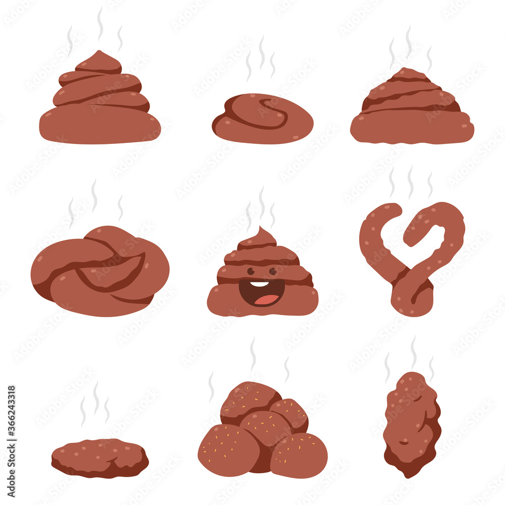 Poop and feces vector cartoon set isolated on a white background. Stock ...