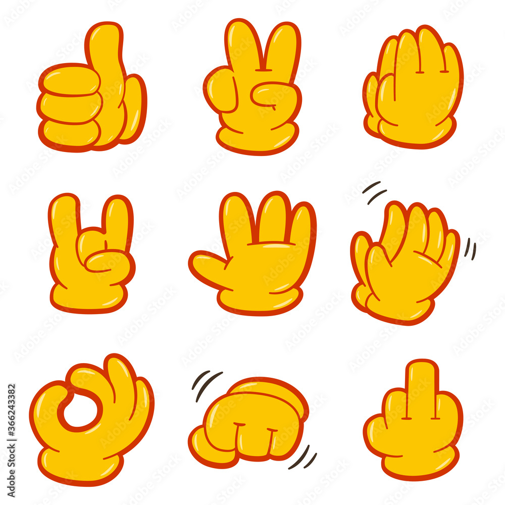 Cartoon hand emotions vector set isolated on a white background. Stock ...