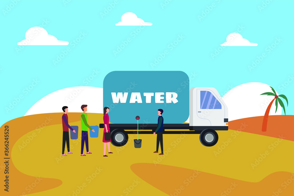 Water supply vector concept: group of people asking for tap water to ...