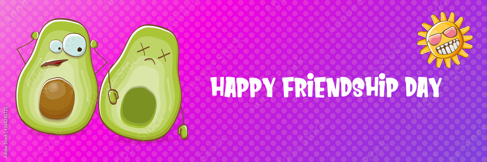 Happy friendship day cartoon comic horizontal banner with two funky ...