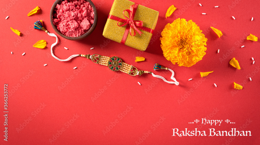 Raksha Bandhan, Indian festival with beautiful Rakhi and Rice Grains on ...