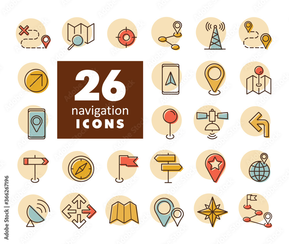 Maps, location, navigation vector icons set. Graph symbol for travel ...
