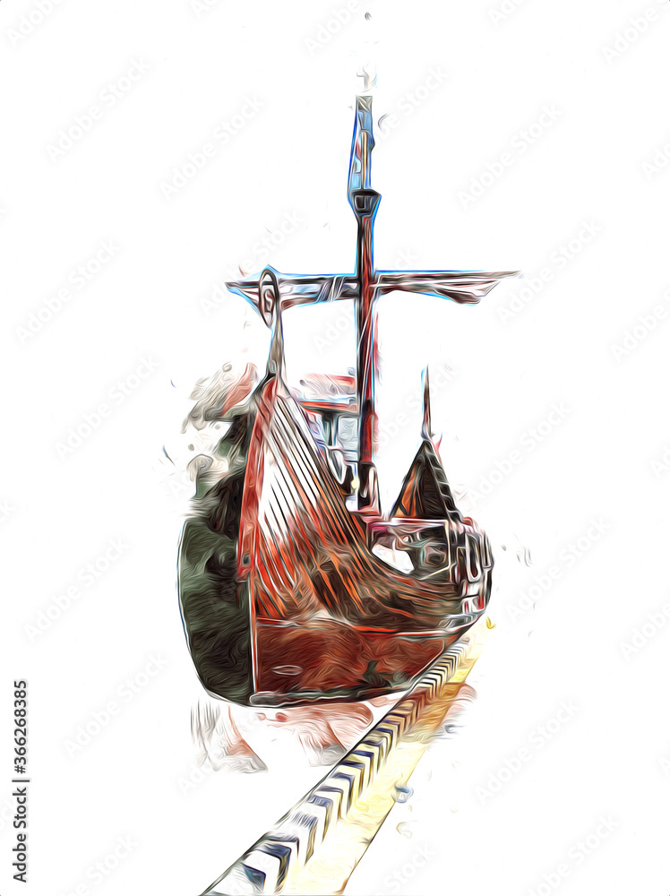 Pirate ship sailing on the sea illustration art drawing sketch vintage ...