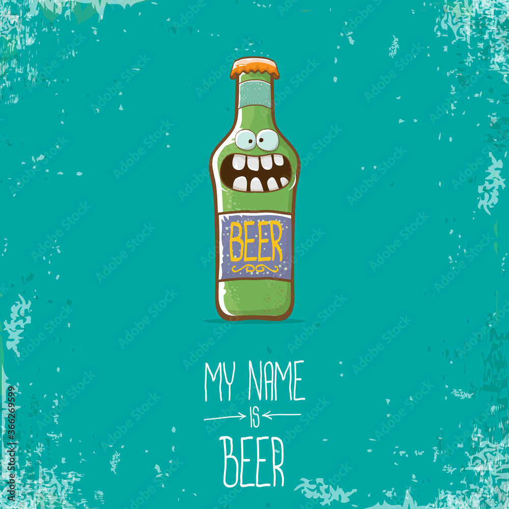 vector cartoon funky beer bottle character isolated on grunge azure ...