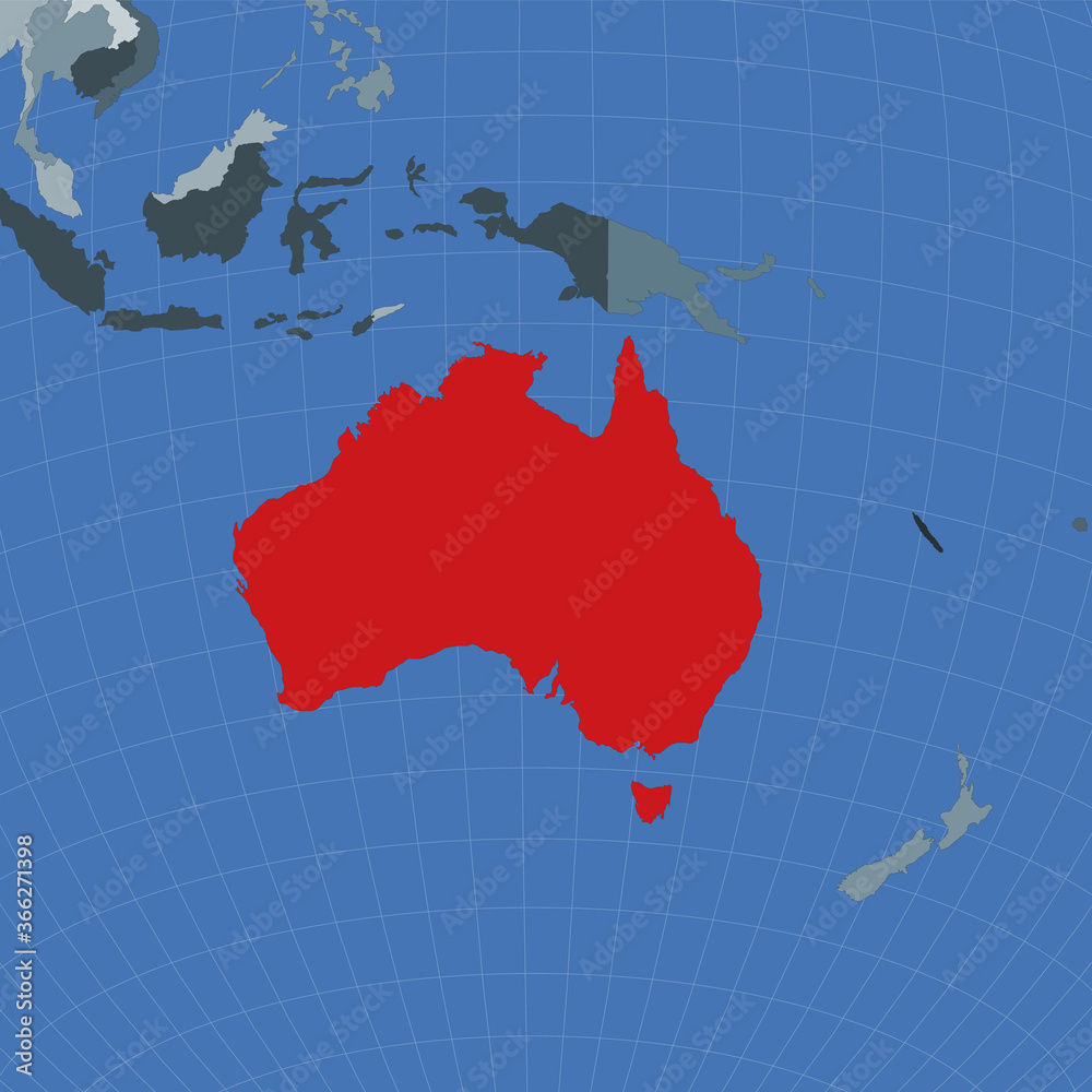 Shape of the Australia in context of neighbour countries. Country ...