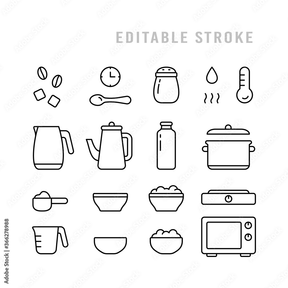 Porridge packaging icons set. Basic pictograms for instant dry food ...