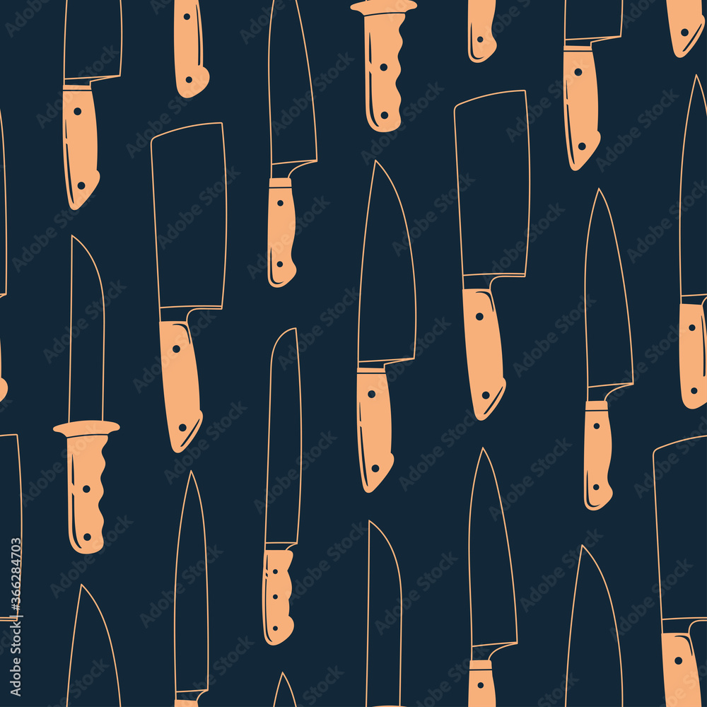 Various Knives. Different shapes. Cutlery set. Kitchen utensils. Side ...