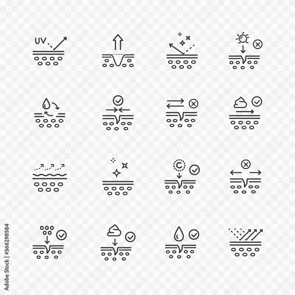 Skin line icon set isolated on transparent background. Cream care ...