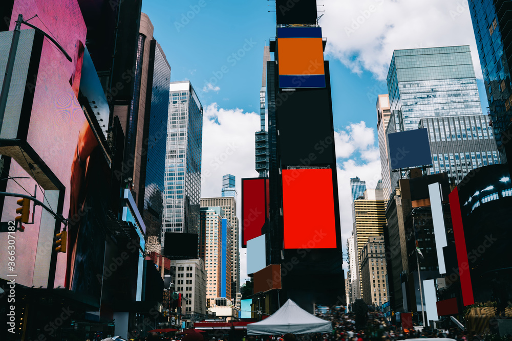 Famous Times square landmark with colourful mock up billboards on ...