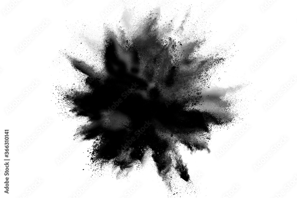 Black powder explosion on white background. Stock Photo | Adobe Stock