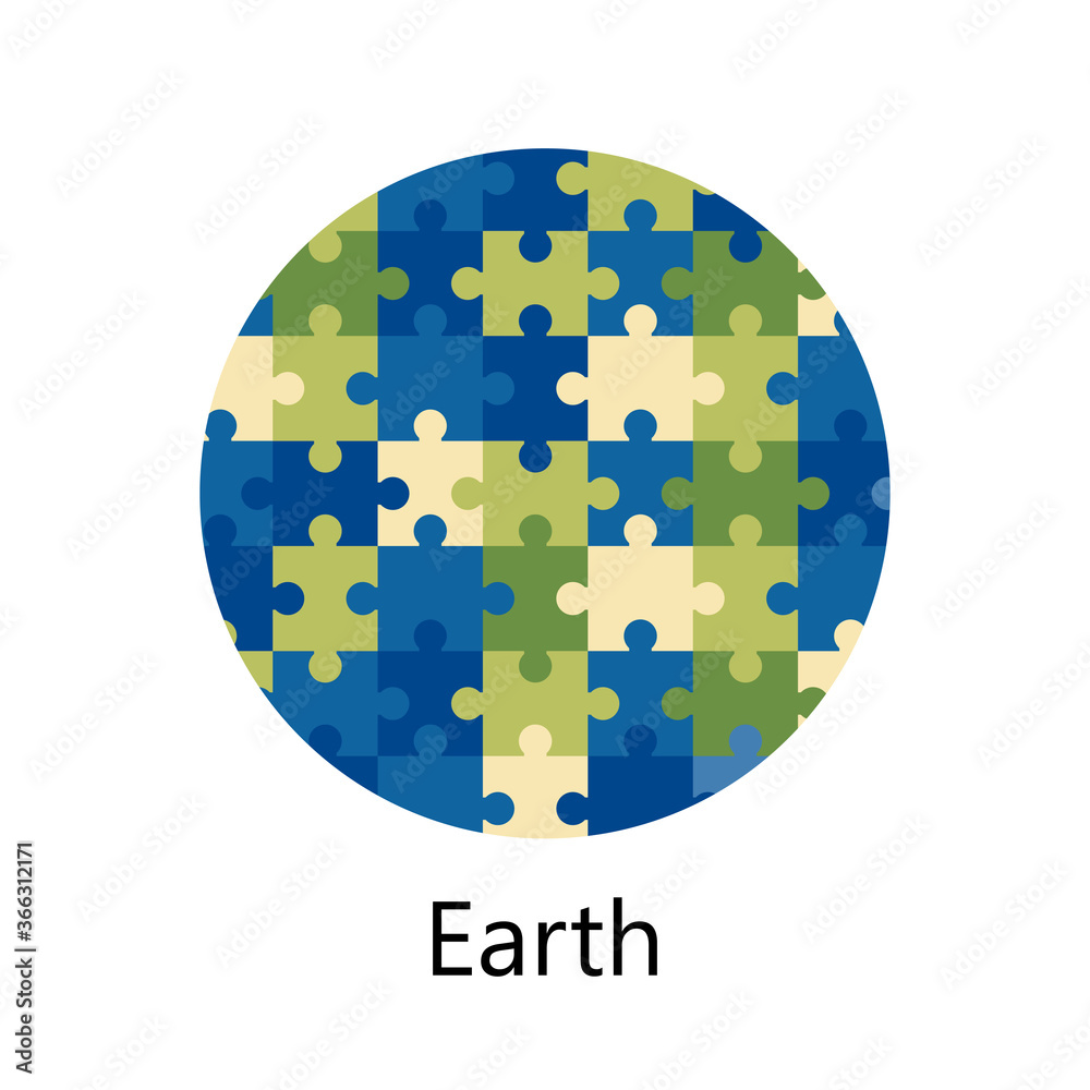 Earth. Silhouette of solar system planet with pattern of puzzle ...