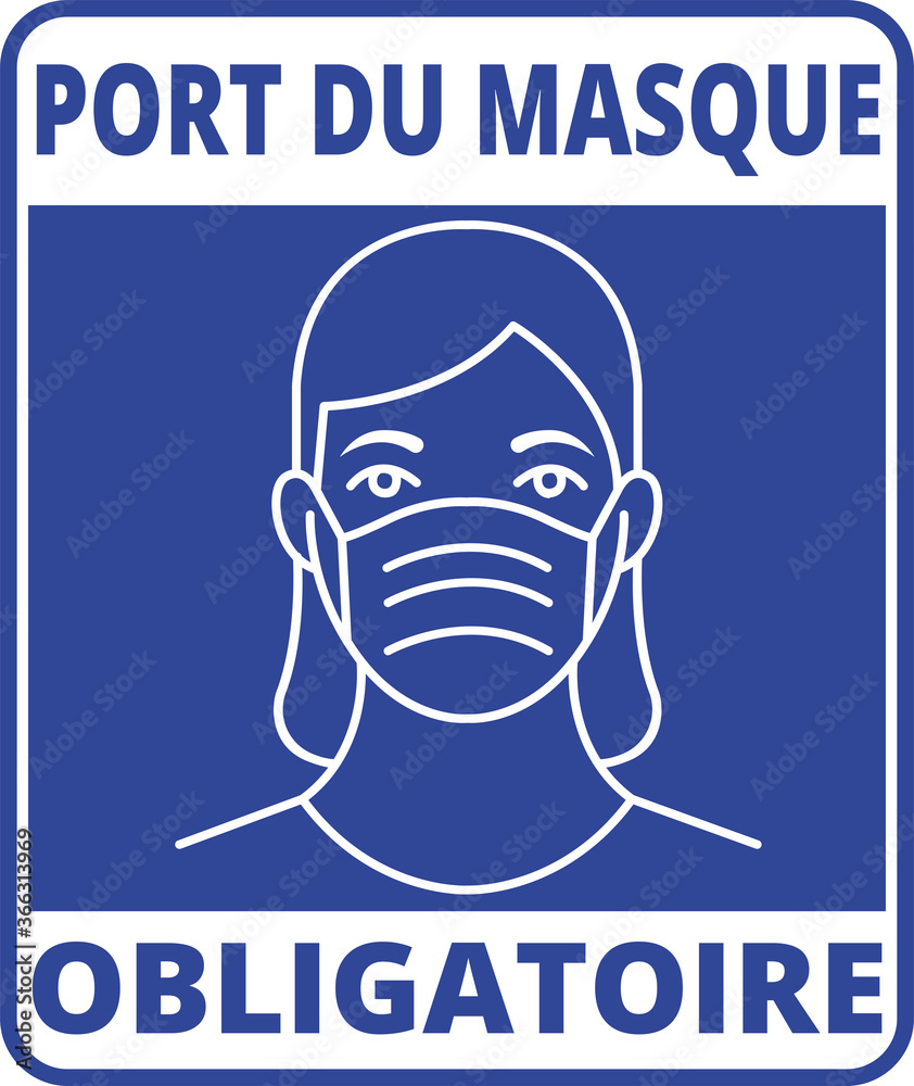 affiche pour le port du masque obligatoire en bleu avec une femme en ...