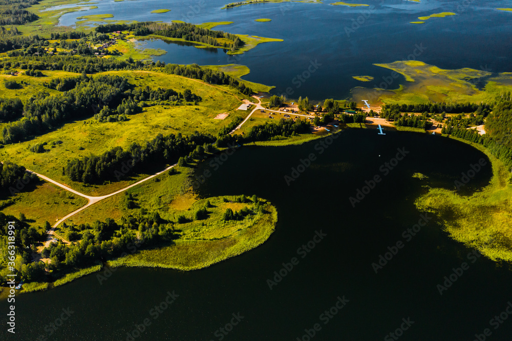 Foto de Top view of the Snudy and Strusto lakes in the Braslav lakes ...