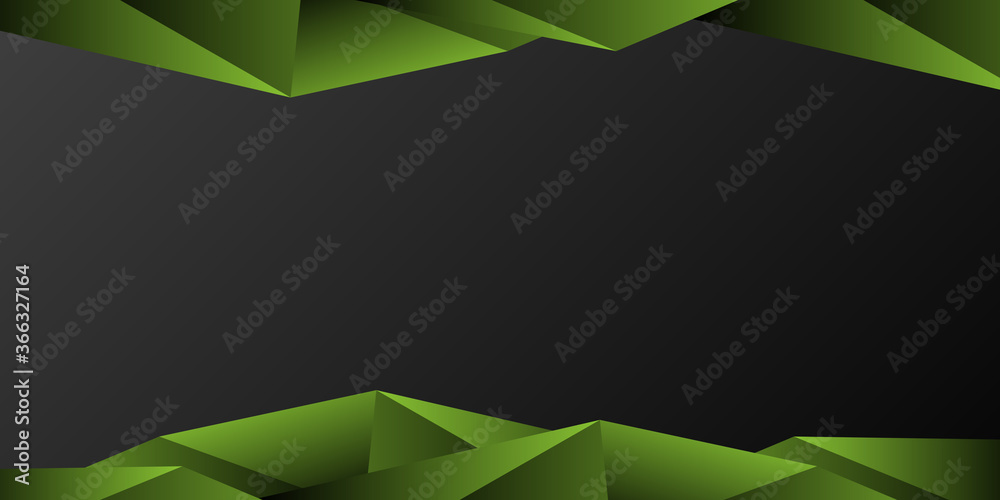 Abstract green black triangle mountain line cross shadow on black blank ...