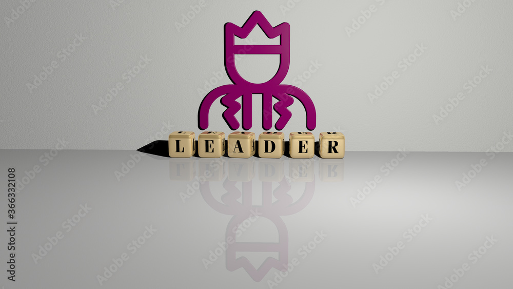 3D representation of LEADER with icon on the wall and text arranged by ...