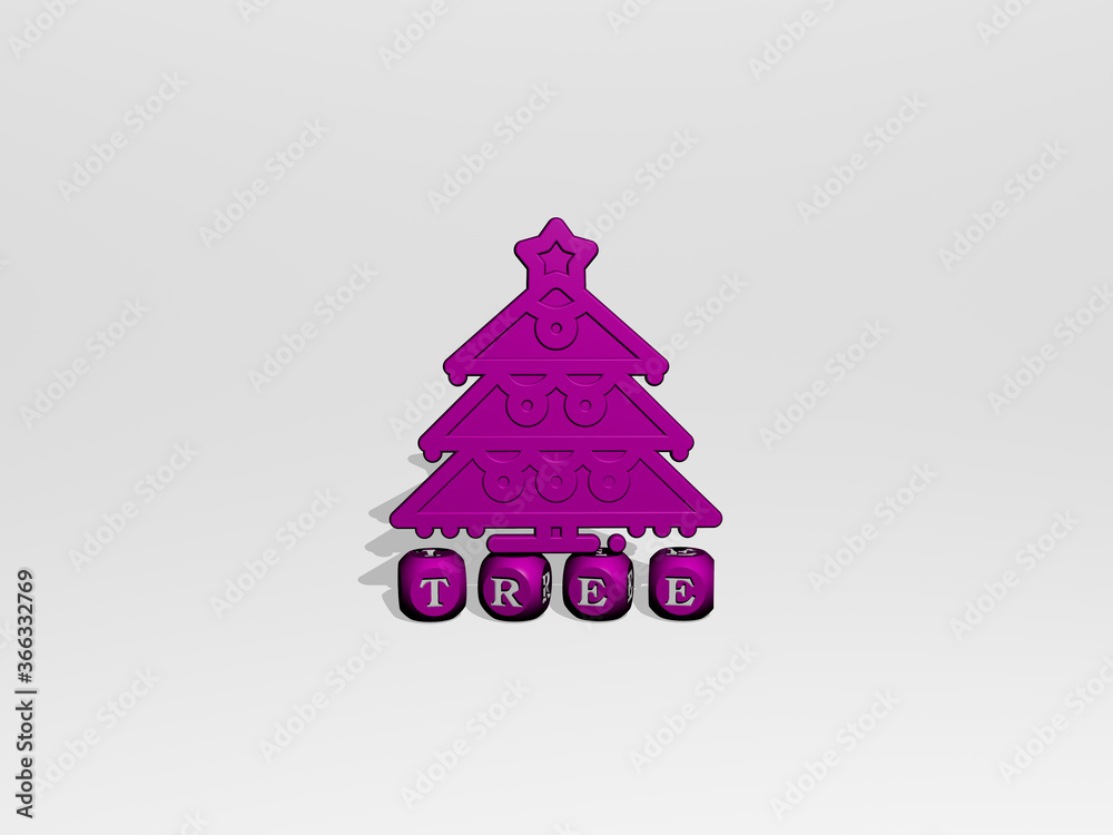 3D representation of tree with icon on the wall and text arranged by ...