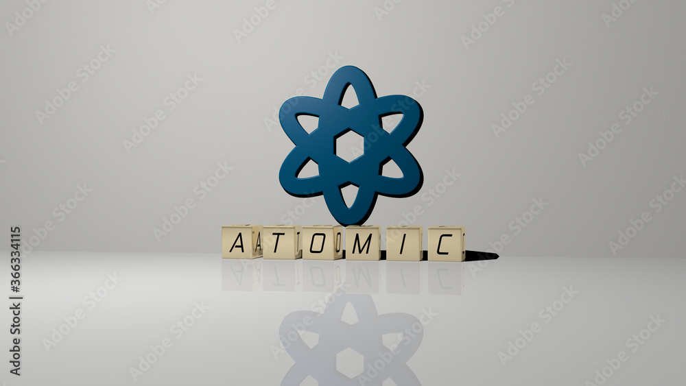 3D representation of atomic with icon on the wall and text arranged by ...