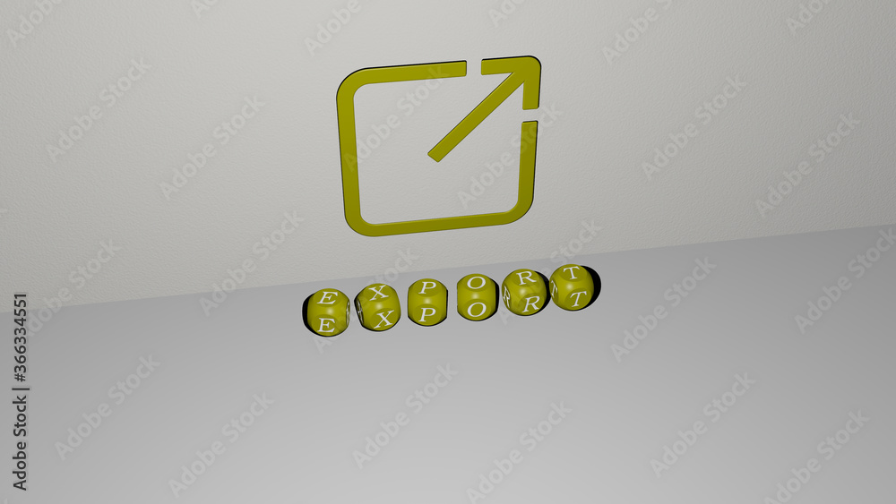 3D representation of export with icon on the wall and text arranged by ...