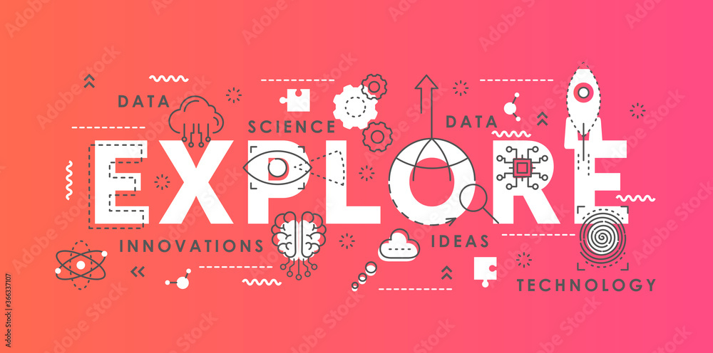 Explore word abstract thin line vector illustration. Flat lineart ...