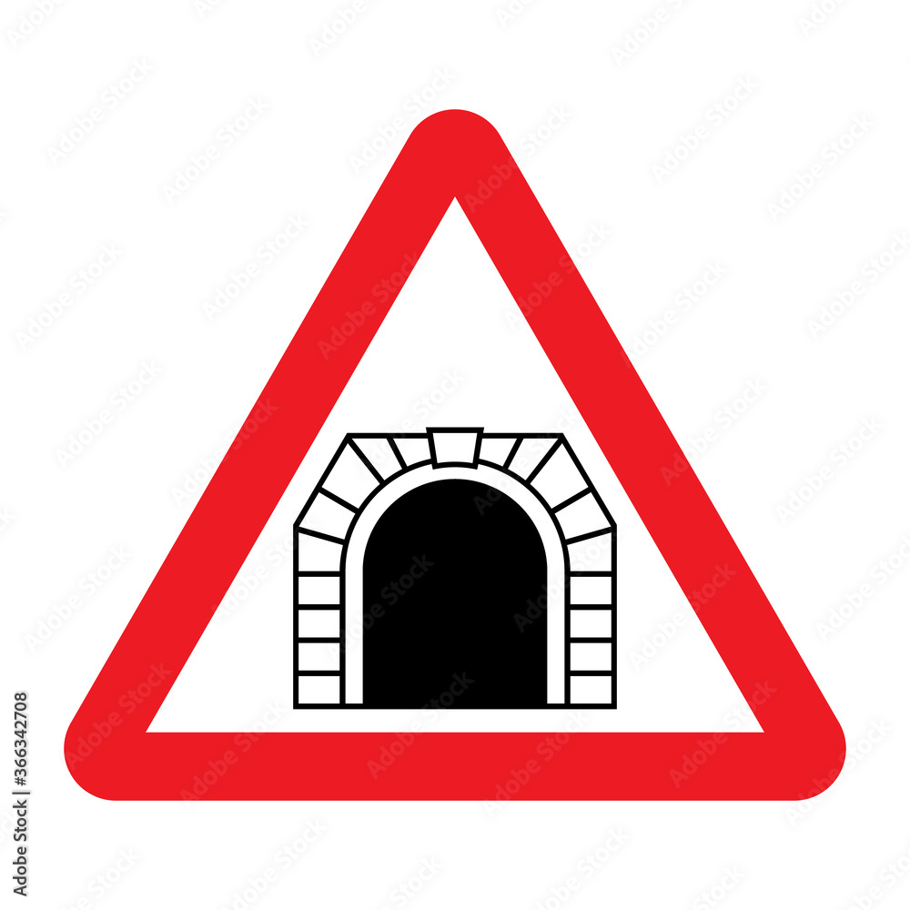 Tunnel ahead traffic sign. Vector illustration of red triangle warning ...
