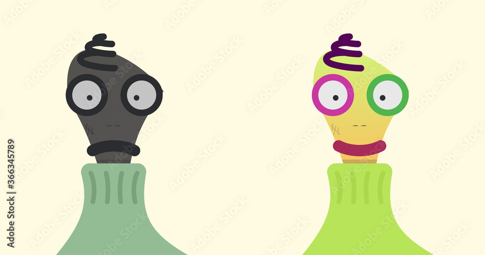 weird cartoon character for showing a before and after transformation ...