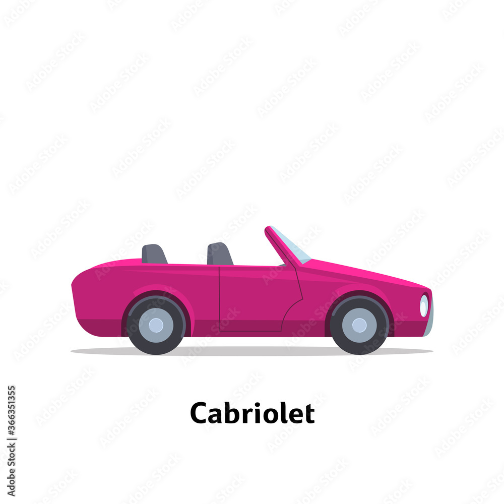 Cabriolet side view. Vector stock flat illustration. Raspberry cartoon ...
