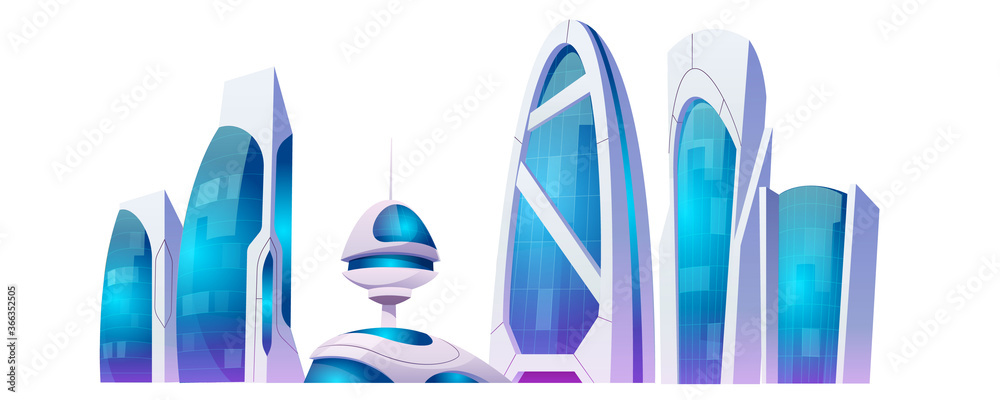 Future city buildings, futuristic skyscrapers isolated on white ...