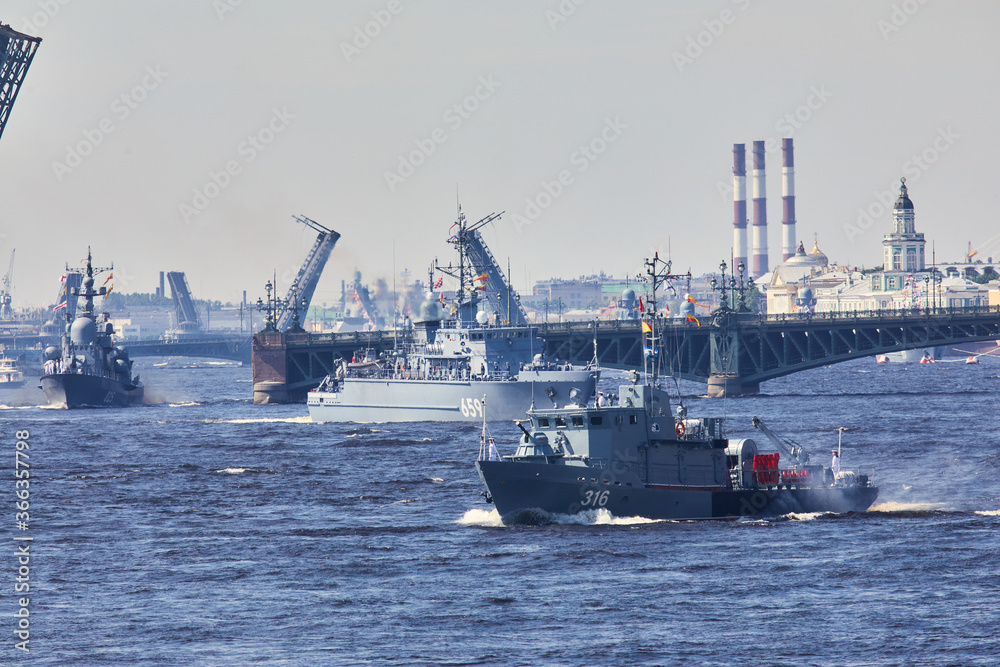 View of Russian Navy, modern russian military naval battleships ...