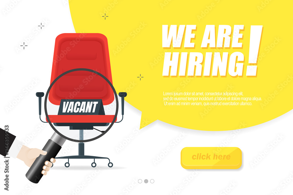 We are hiring, banner concept, vacant position. Empty office chair as a ...