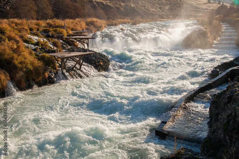Shearers bridge falls and native american (Indian) dip net fishing ...