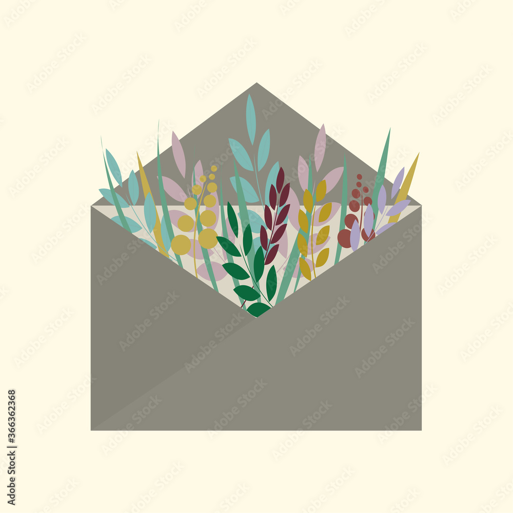 colored kraft envelope with flowers, vector illustration.Wedding ...