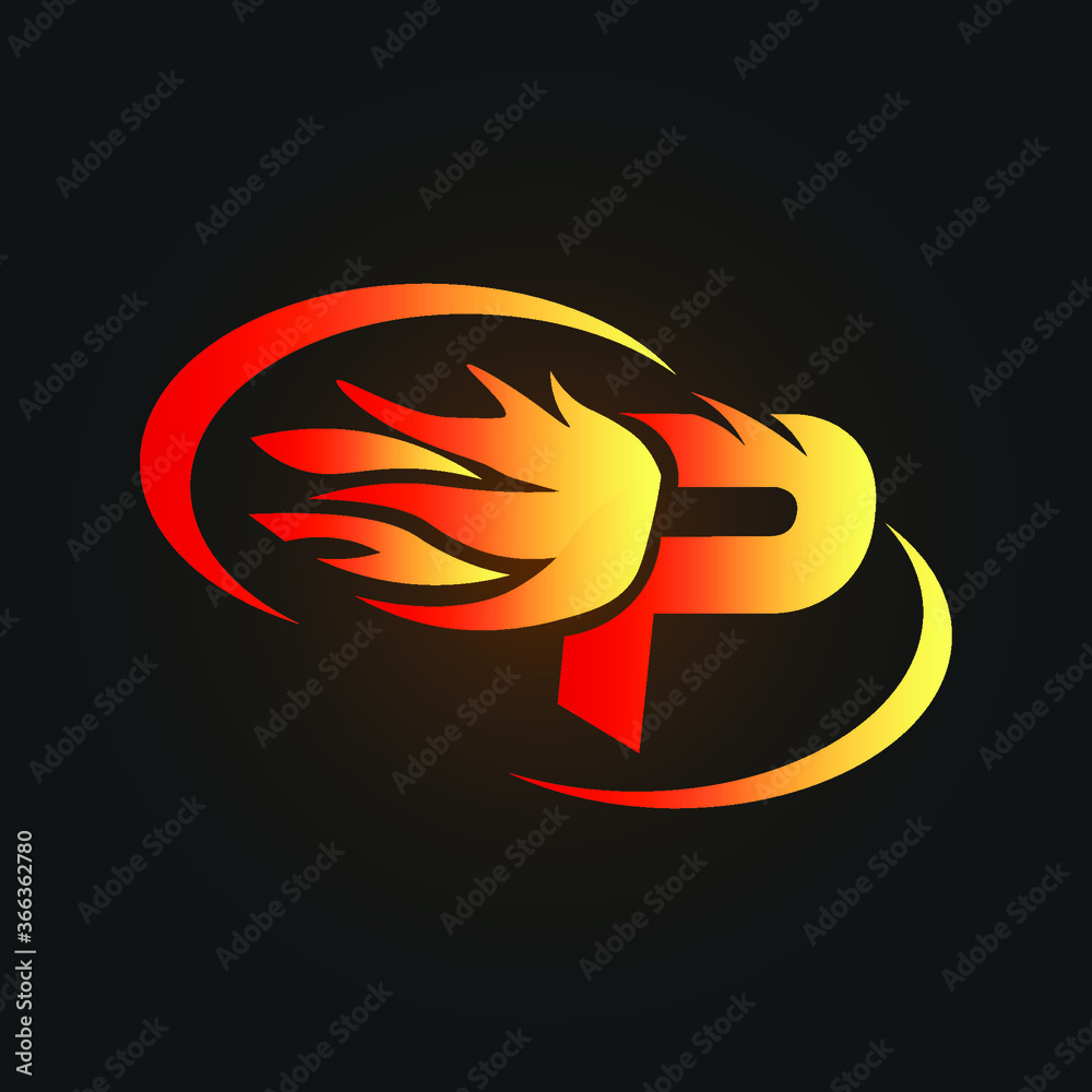 The letter "P" fire or the feel of horror. Letters burn. Latin fonts ...