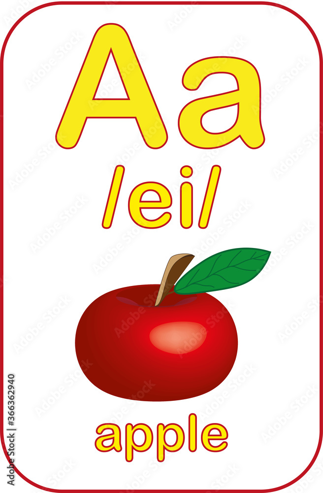 Letter A. Alphabet tutorial cards collection. Vector illustration ...