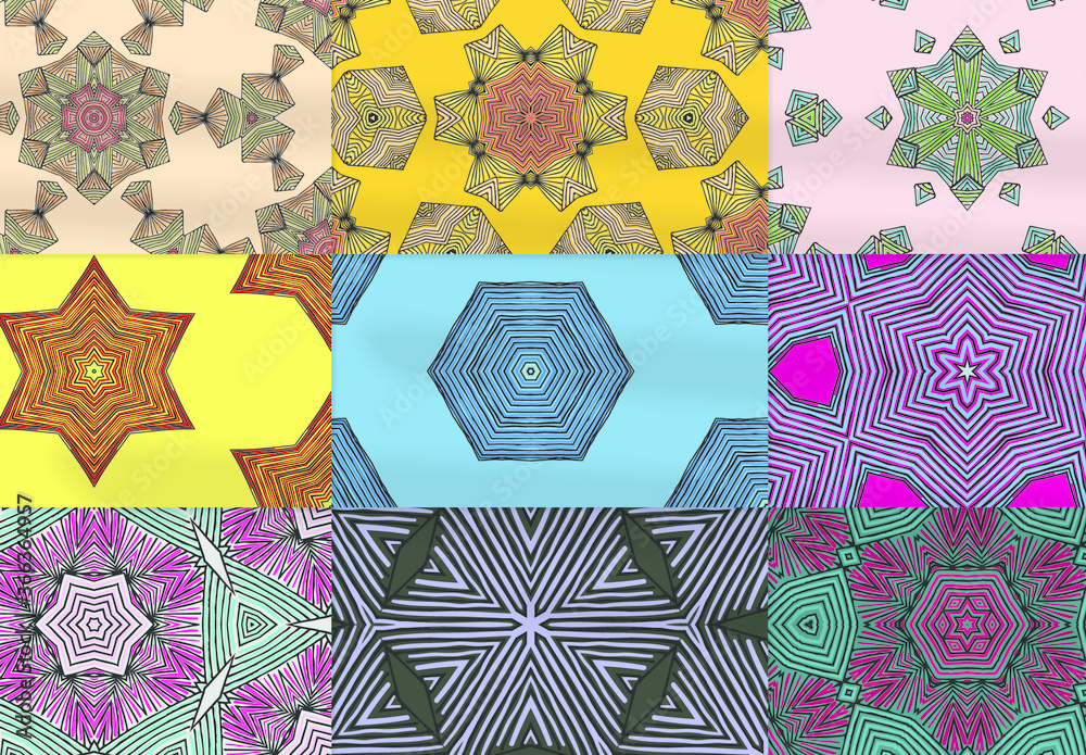 Seamless Pattern Collection with Colorful Motifs Stock Template | Adobe ...