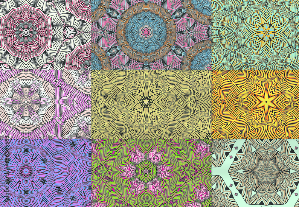Seamless Pattern Collection with Colorful Motifs Stock Template | Adobe ...