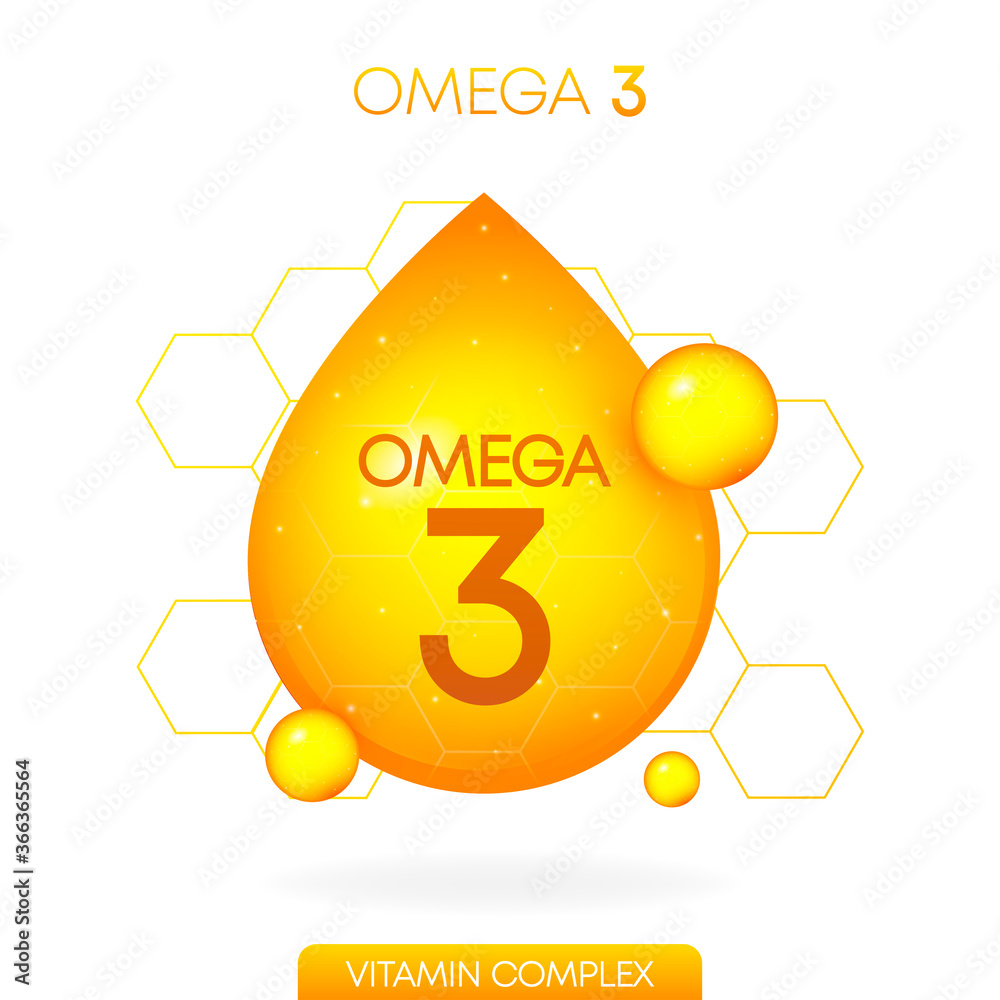 Vitamin omega 3 realistic icon. Pill capsule in the form of a drop ...