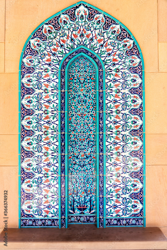 MUSCAT, OMAN - NOVEMBER 20, 2018: tile mosaic with contemporary ...