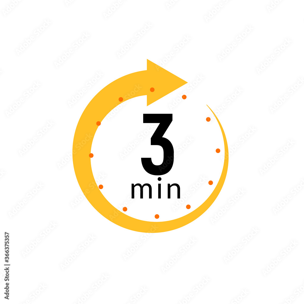 3 minutes clock quick number icon. 3min time circle icon vector de ...