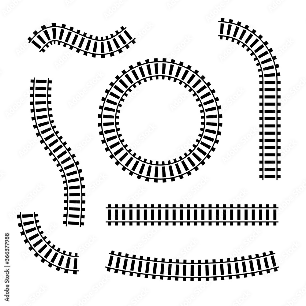 Railway train track vector route. Rail pattern round circular curve ...