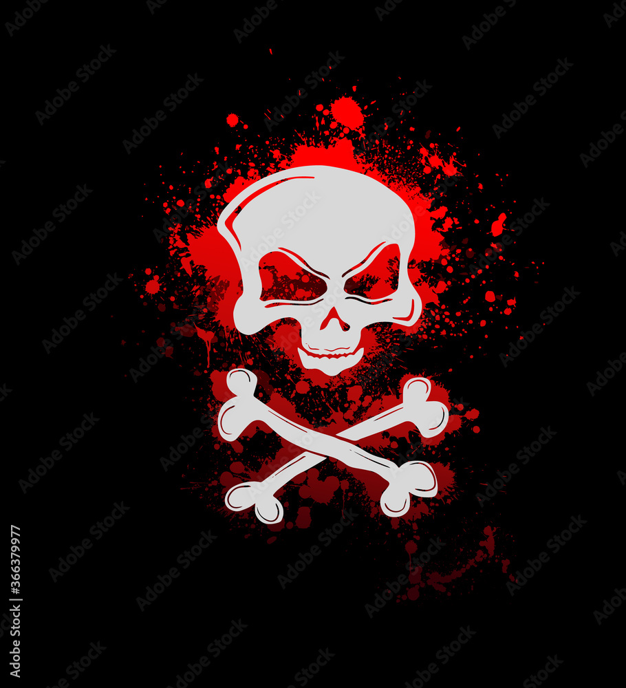 Skull red with bones. Bloody stains. Vector illustration Stock Vector ...